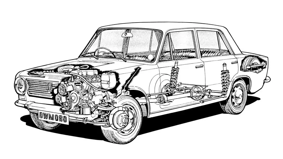 Fiat 124 абсталёўваўся дыскавымі тормазамі на ўсіх колах, што добра бачна на «рэнтгенаўскім» малюнку праворульных мадыфікацыі для рынку Вялікабрытаніі