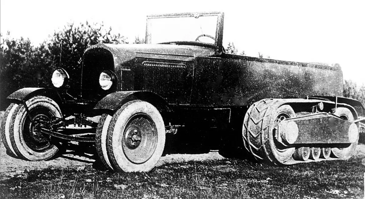 Pierwsza wersja napędu WATI-2 na wszystkie koła z trzema rolkami podtrzymującymi. 1930.