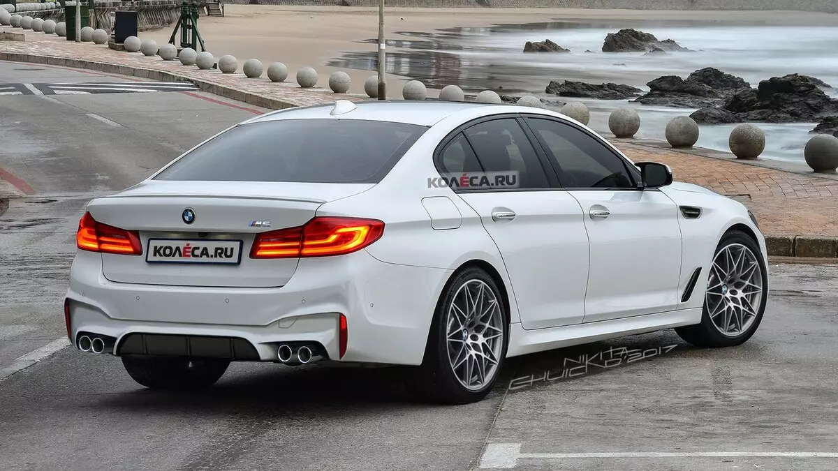 I-BMW M5 ngasemva.